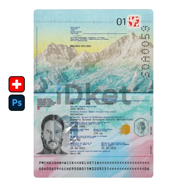 Switzerland Passport Template – Editable PSD Mockup for Designers